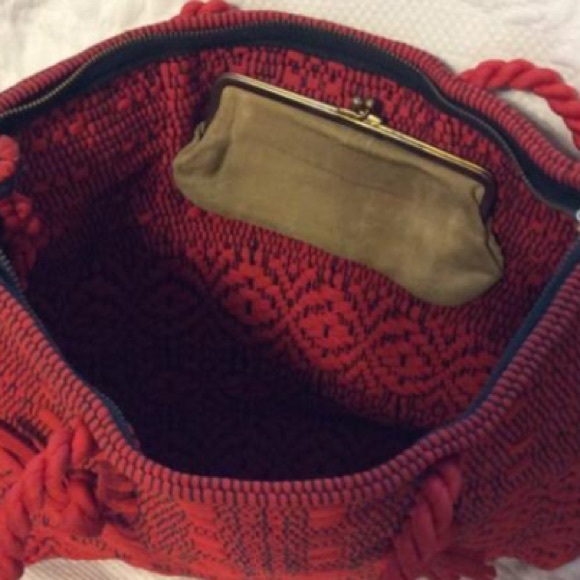 Vintage | Bags | Vintage Woven Red Fabric Tote | Poshmark